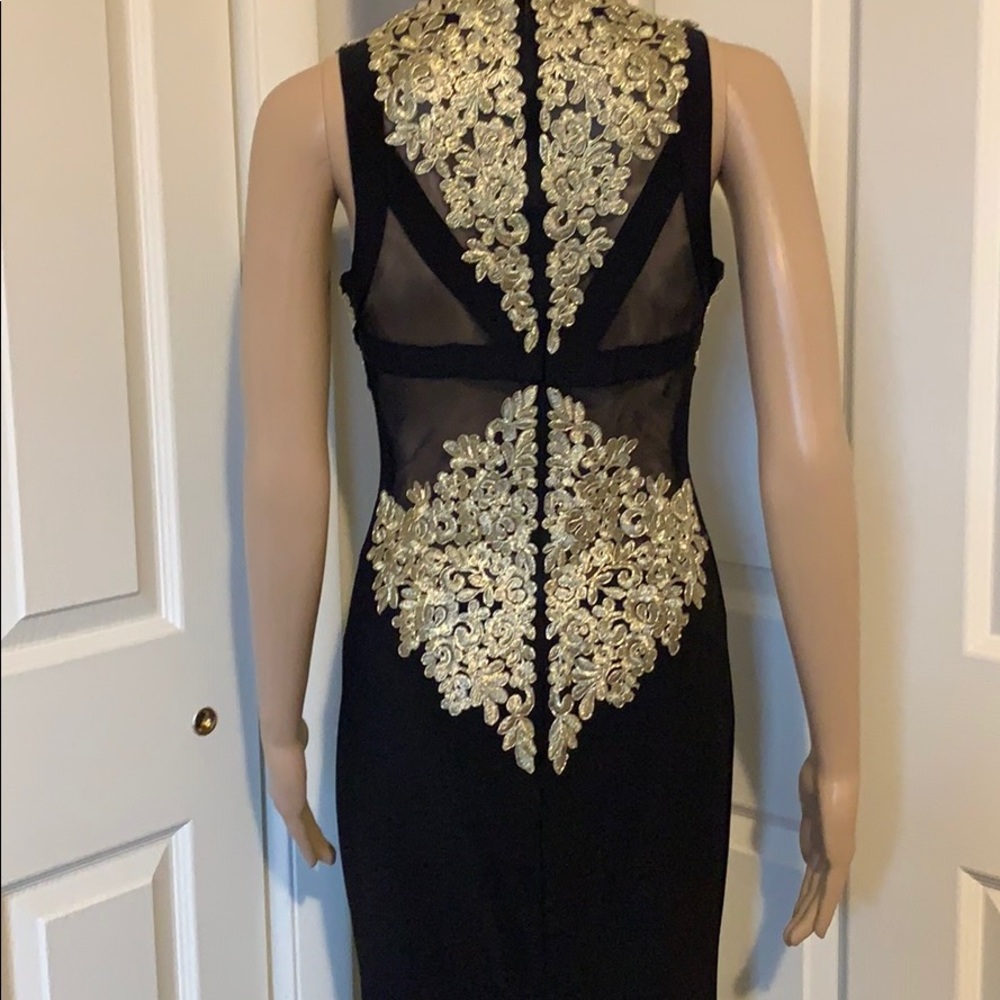 Bebe Long Gown Black And Gold Dress Prom Formal - Gem